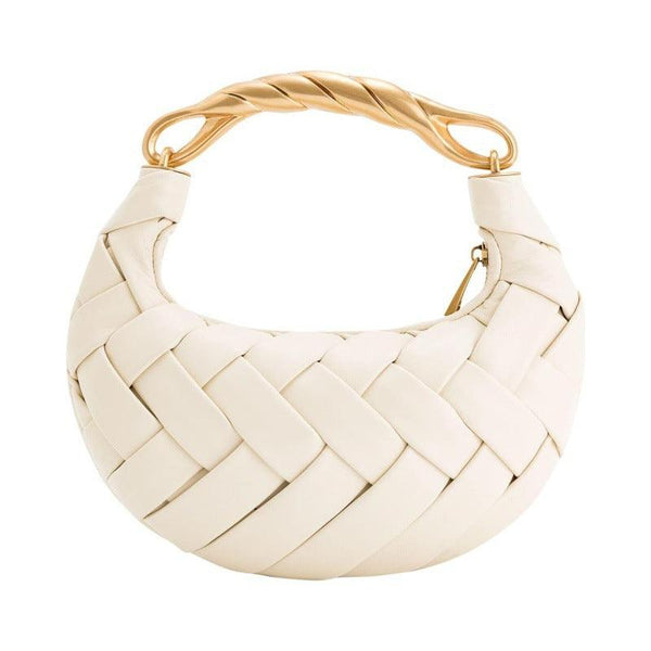 Braided Handcrafted Vegan Leather Handbag with Twisted Silver-Tone Han ...