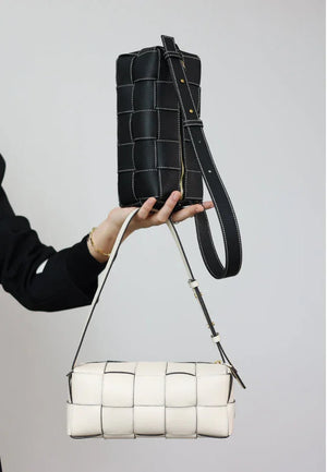 Handwoven Full Grain Leather Woven Box Bag | Mini Square Shoulder & Cr ...