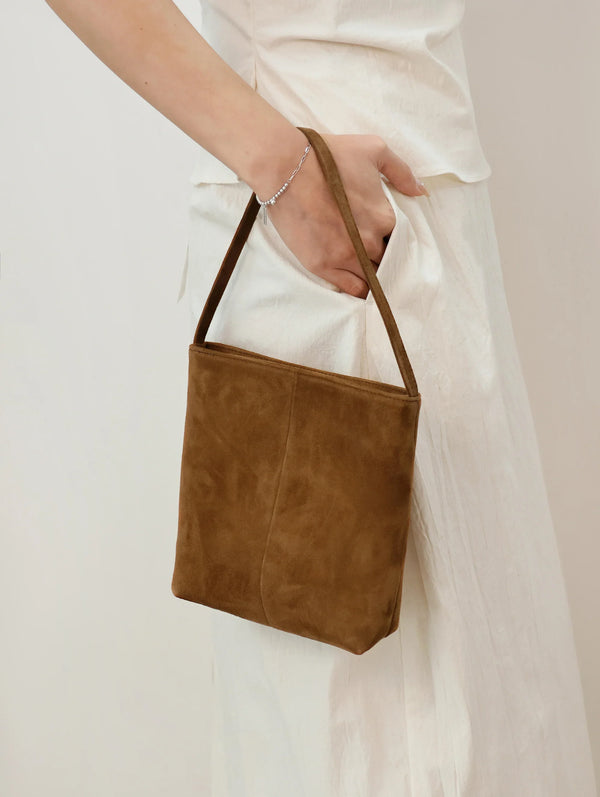 Small Suede Bucket Bag Brown - Luxury Crossbody | Alexel Crafts