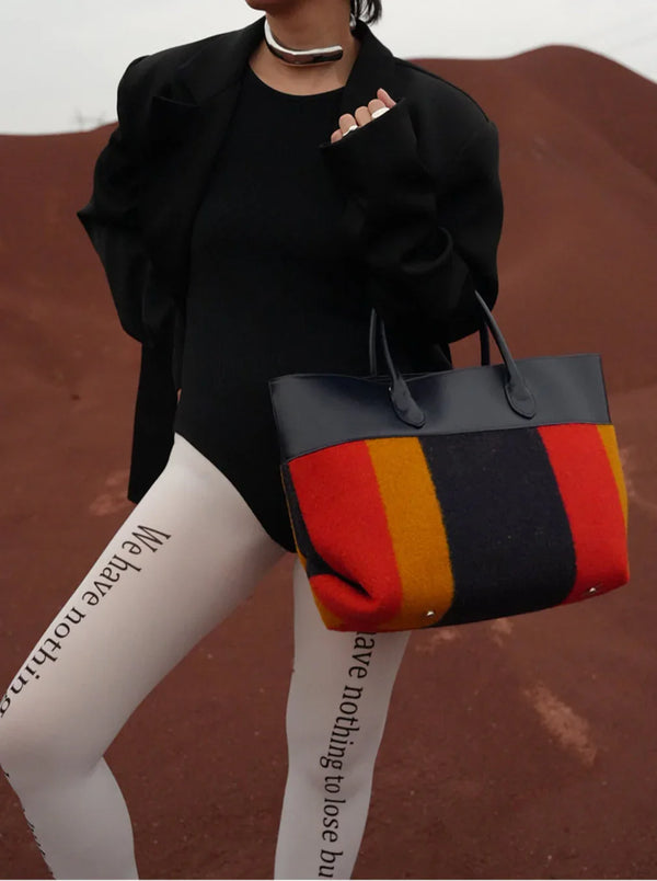 Signature Rainbow Wool & Cowhide Leather Tote, 2025 Fall/Winter Large ...