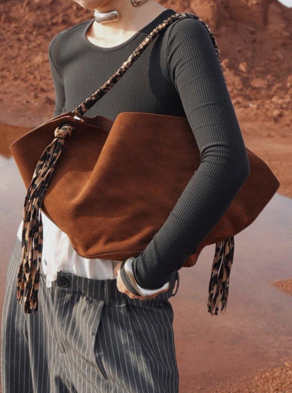 Unique Design Genuine Leather Large Tote Bucket Bag for Women | Suede ...