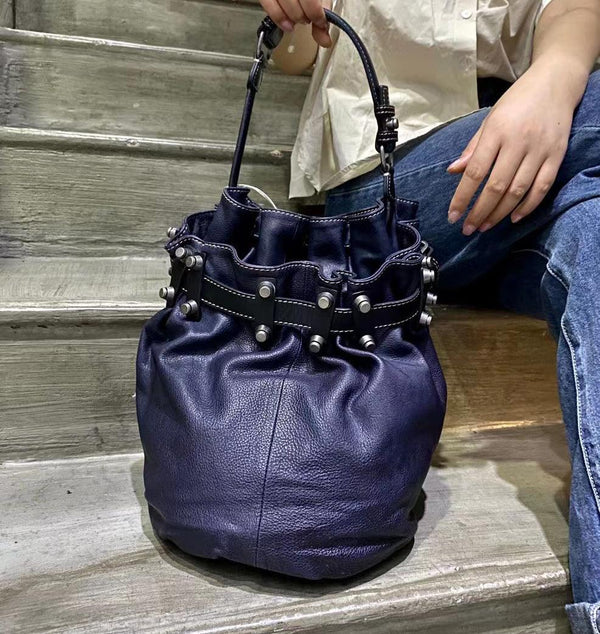 Handcrafted Bohemian Vintage Italian Leather Drawstring Bucket Shoulde ...