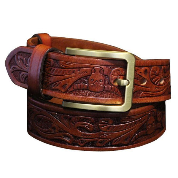 Embossed Full Grain Leather Western Style Leather Belt, Cowboy Rodeo T ...
